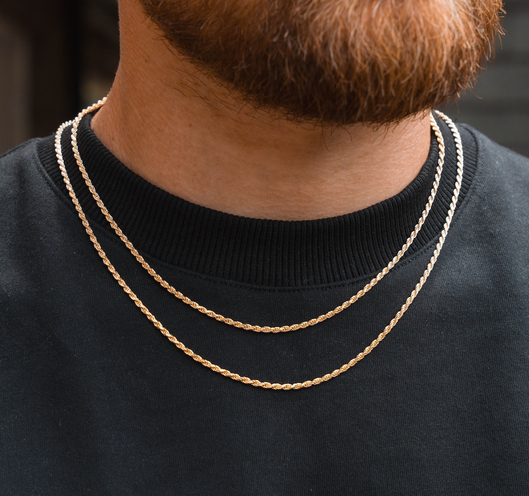 Gold Rope Chain, 23K Gold Plated Chain Necklace, Mens Gold Rope Chain ...