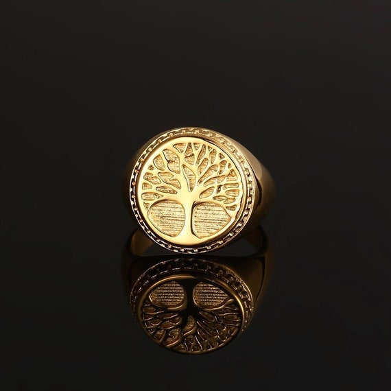 Mens Ring Gold Tree of Life Ring Signet Ring Mens Large - Etsy