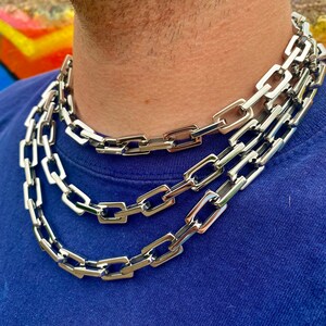 Mens Silver Chain Necklace Screw Lock Thick Choker Chain Mens | Etsy