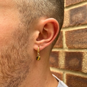 Mens Dangle Earrings - Tigers Eye Dangle Earrings for Men - 18K Gold ...