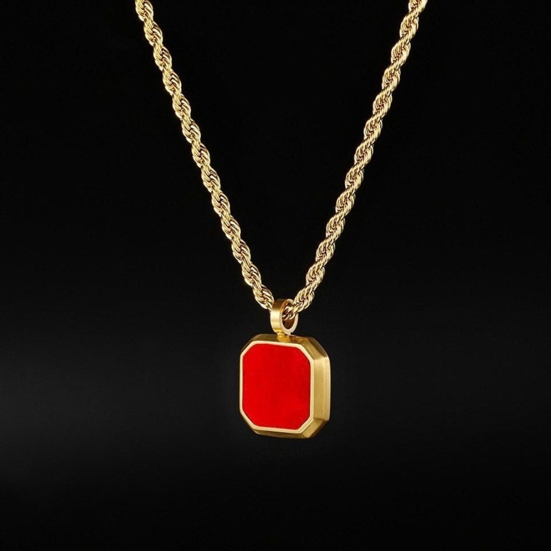Mens Necklace, Red Onyx Stone Pendant, 18K Gold Necklace for Men ...