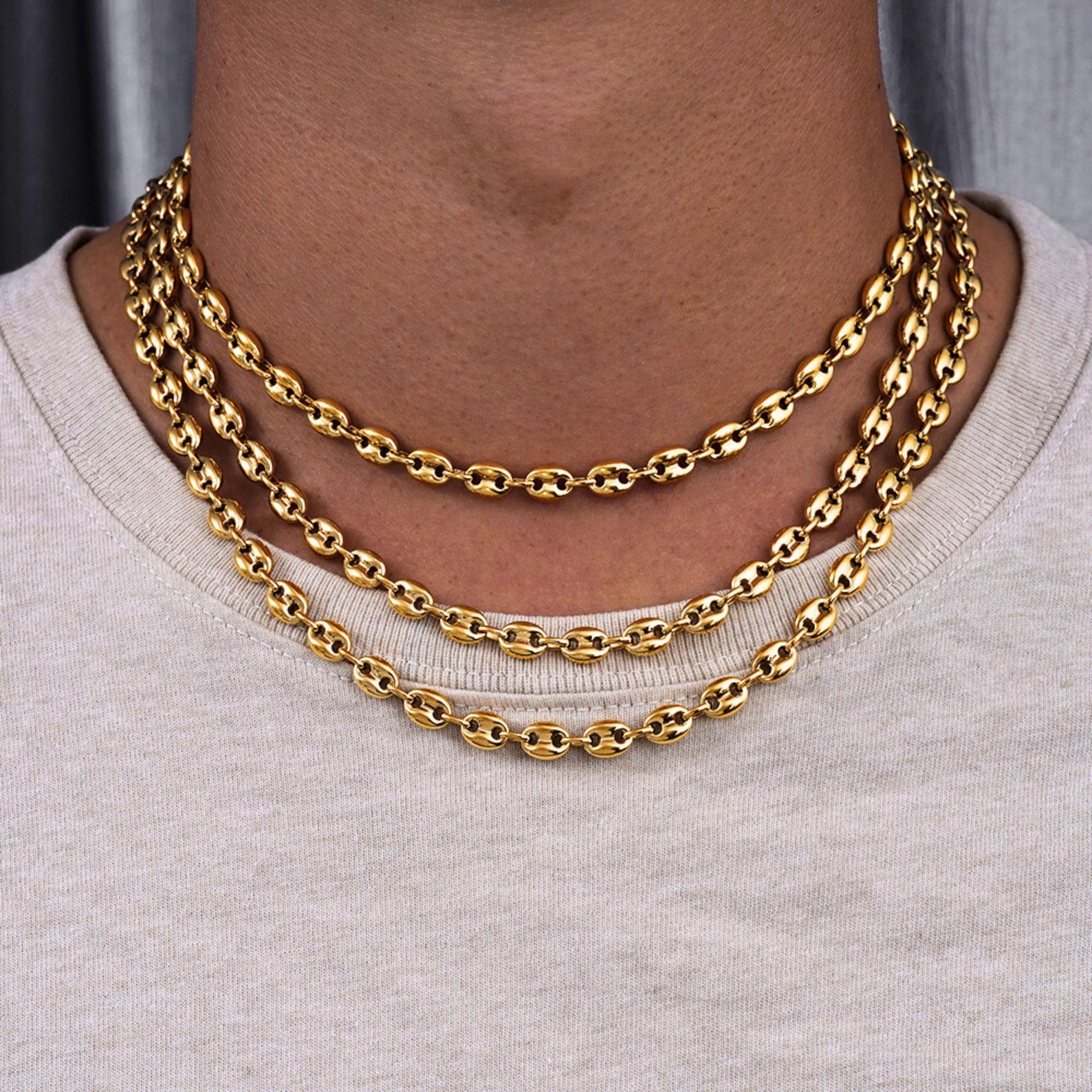 Mens Necklace - 18K Gold Mariner Chain, Mens Gold Chain, 7mm Chunky ...