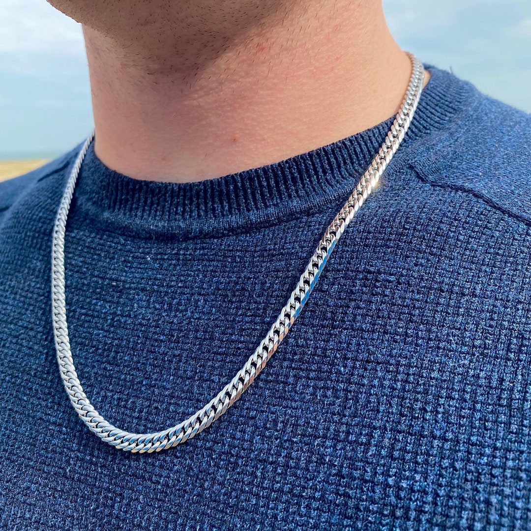 6mm Silver Cuban Chain, Mens Flat Cuban Chain, Silver Chain Mens ...