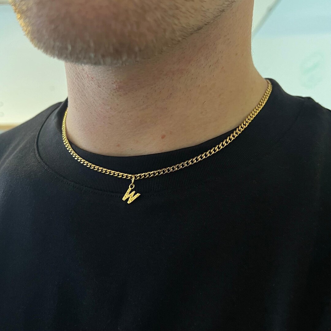 18K Gold Initial Necklace, Mens Curb Chain Necklace With Initial, Mens ...