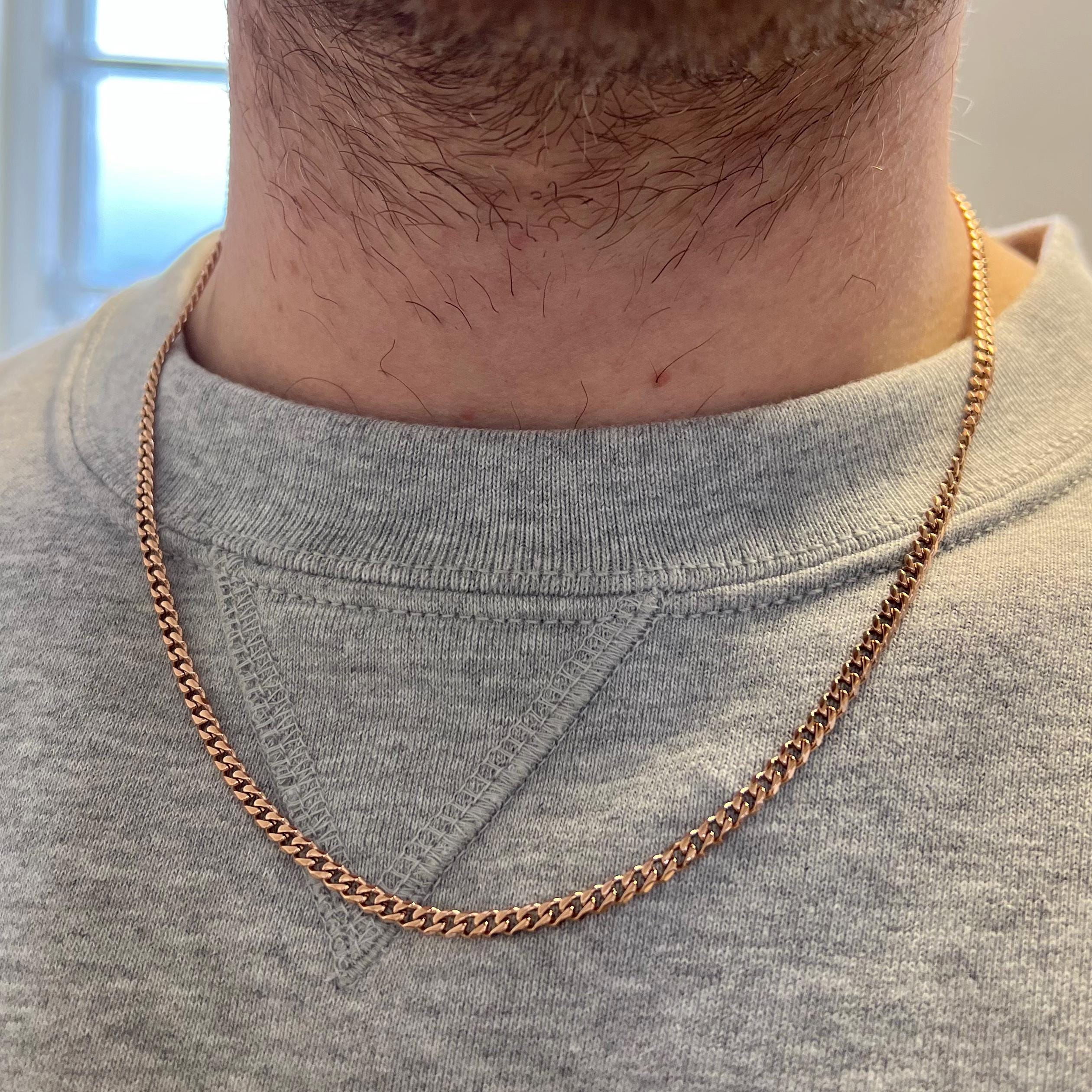 Rose Gold Chain Necklace Chain Mens Gold Cuban Curb 3mm Rose Gold ...