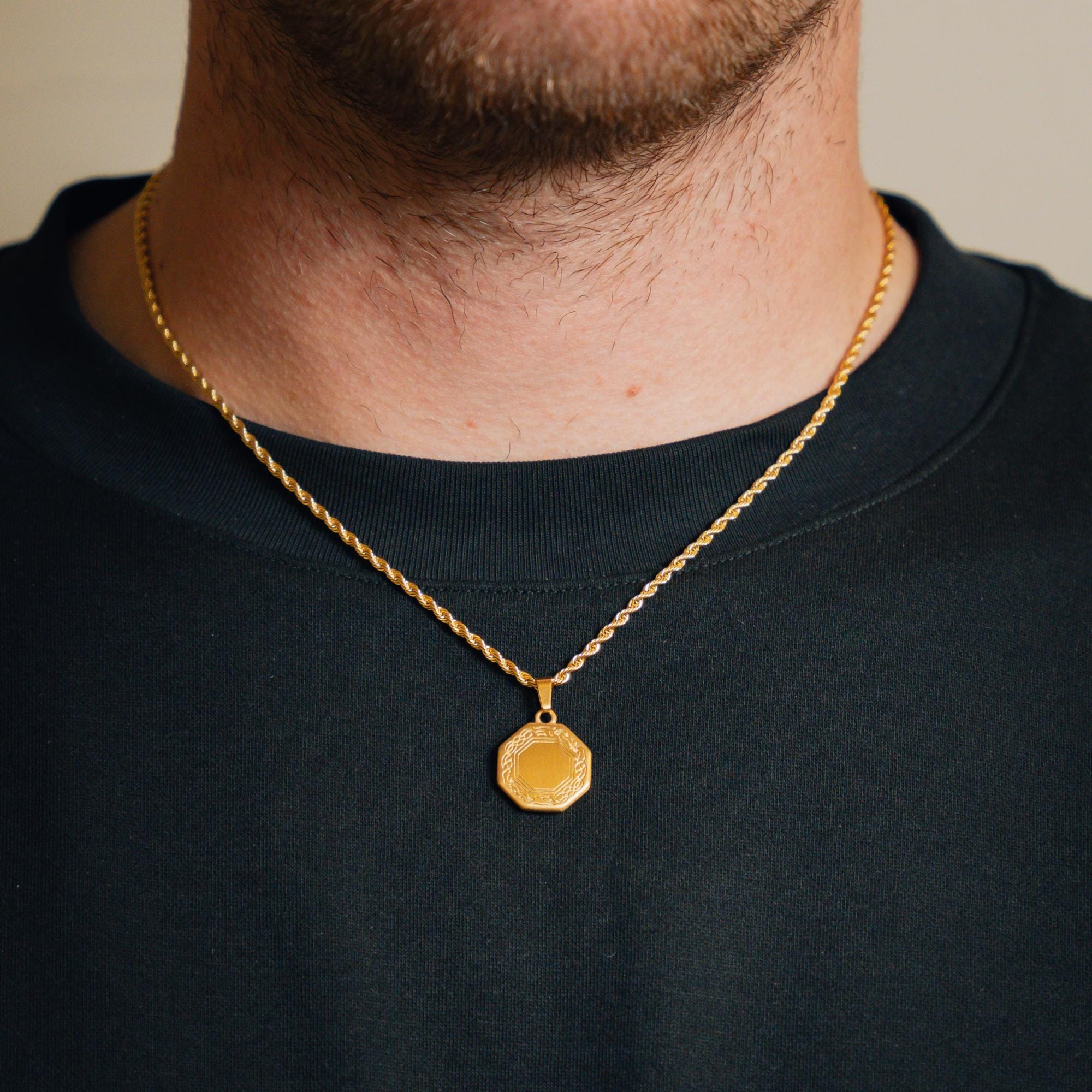 18K Gold Pendant - Vintage Gold Octagon Pendant - Mens Gold Pendant ...