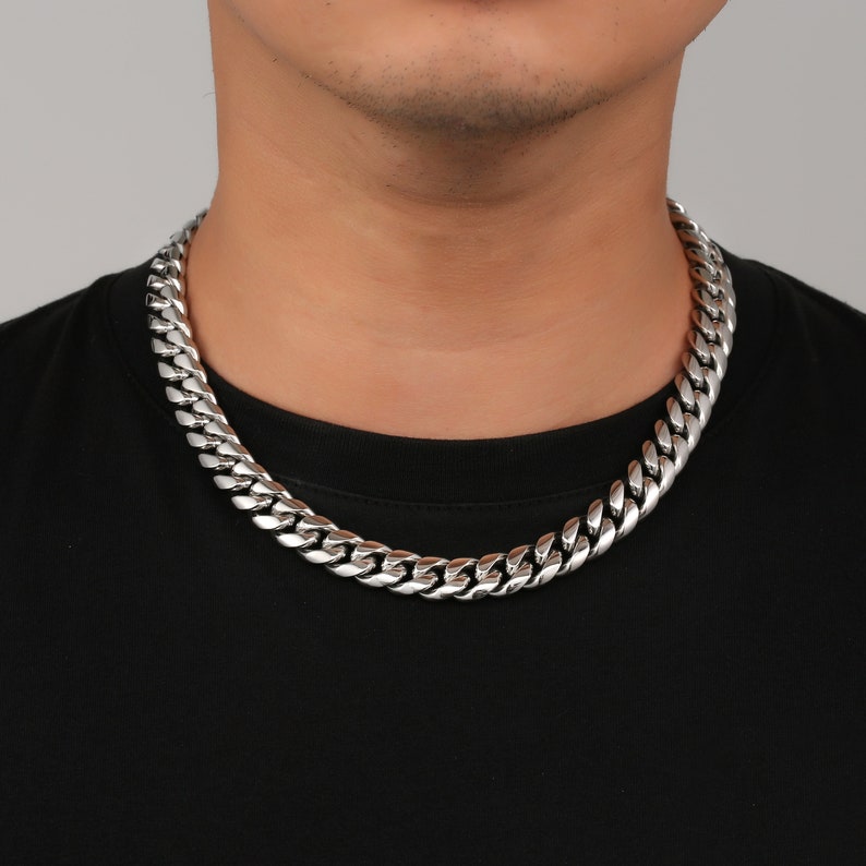 Silver 12mm Cuban Chain - Mens Chain Necklace - Heavy Stainless Steel ...