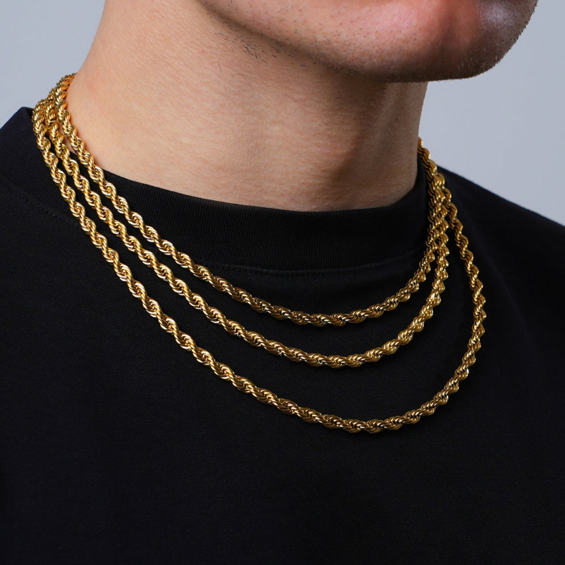 18K Gold Rope Chain Men - Mens Gold 5mm Thick Chains- Mens Gold ...