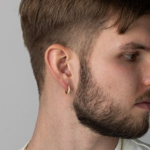 Mens Earring, Chunky Gold Diamond Hoop Earring, Mens Hoop Earring, Gold ...