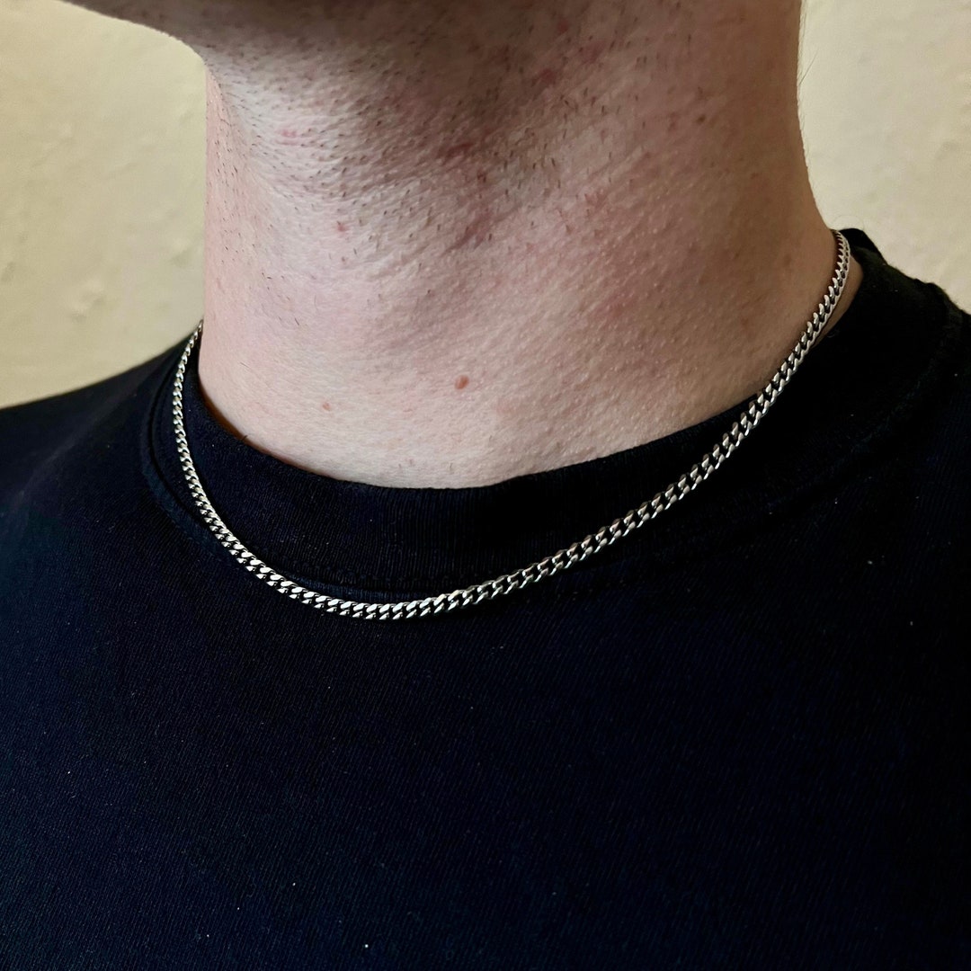3mm Silver Cuban Chain, Mens Curb Chain, Silver Chain Mens / 18K Gold Chains for Men - Stainless ...