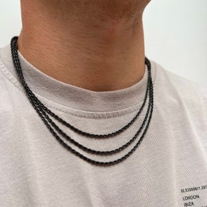 Mens Necklace Black Rope Chain, Black Chain Necklace 2.5mm, Mens Black ...