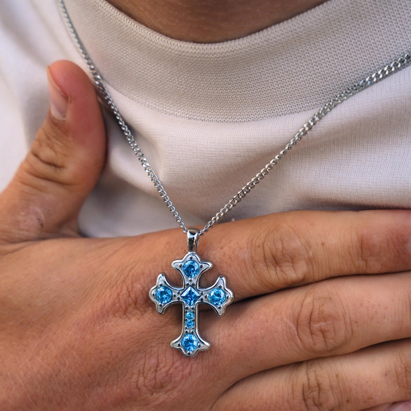 Cross Blue Necklace Men - Etsy UK