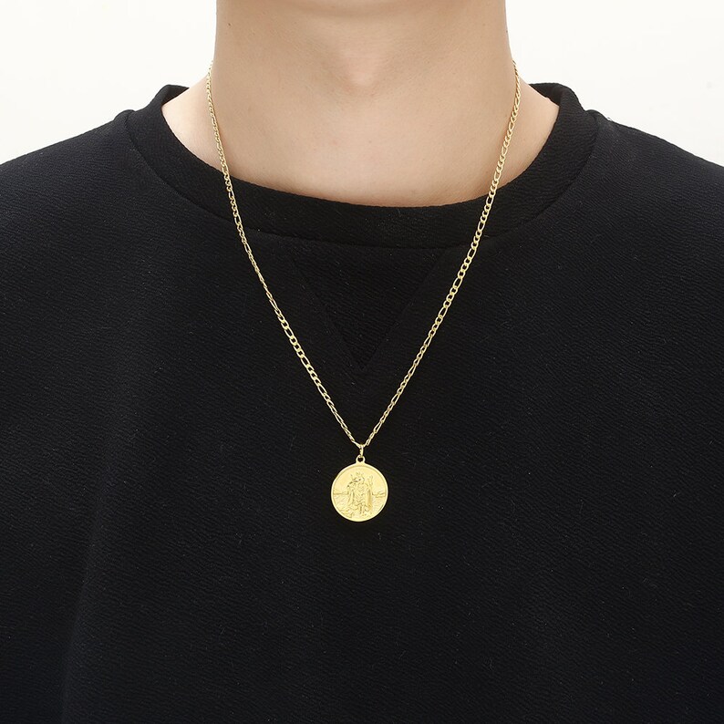 Gold St Christopher Necklace Pendant Mens Jewelry Stainless | Etsy