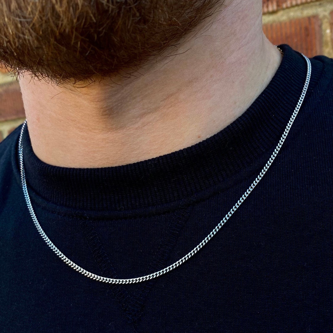 Mens Silver Chain Necklace - 2mm Silver Chain - Silver Necklace Men ...