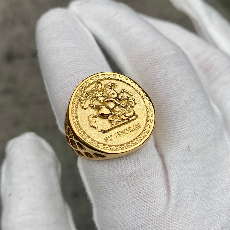 18K Gold Sovereign Ring St George Ring Men Gold Signet Ring | Etsy