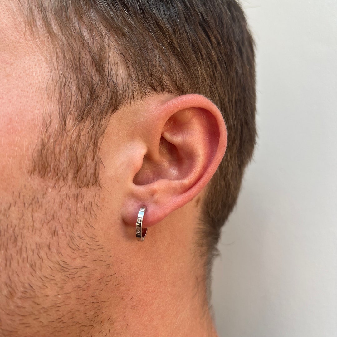 Herren Ohrringe, Silber 12mm / 14mm Skinny Screw Hoop Ohrringe Herren ...