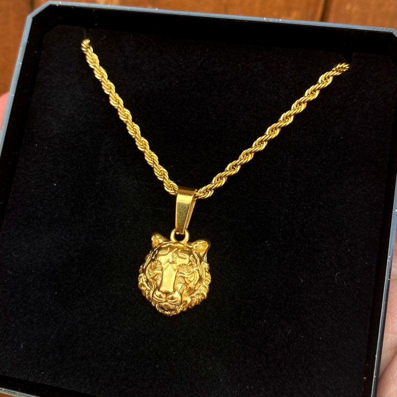 18K Gold Tiger Necklace Gold Tiger Pendant Mens Chain Tiger - Etsy