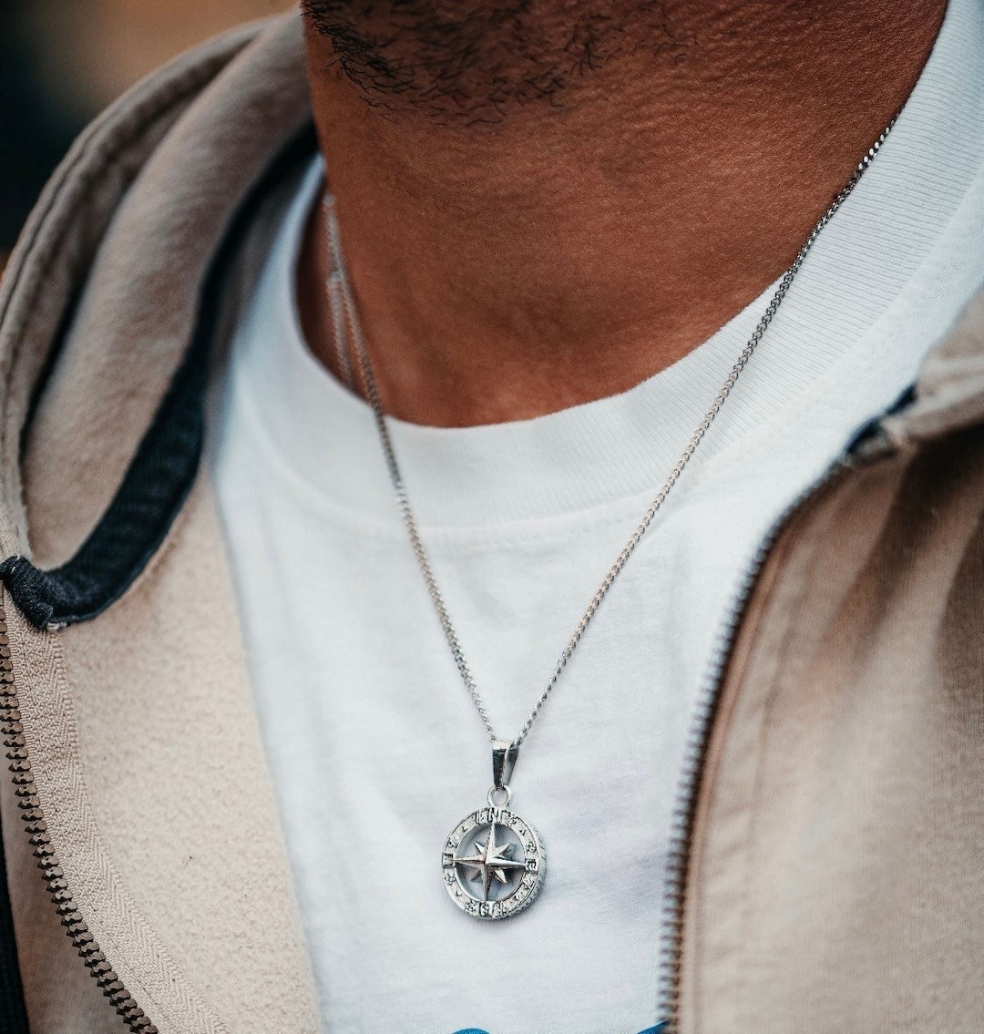 Collier homme, collier boussole en argent, pendentif en argent étoile ...