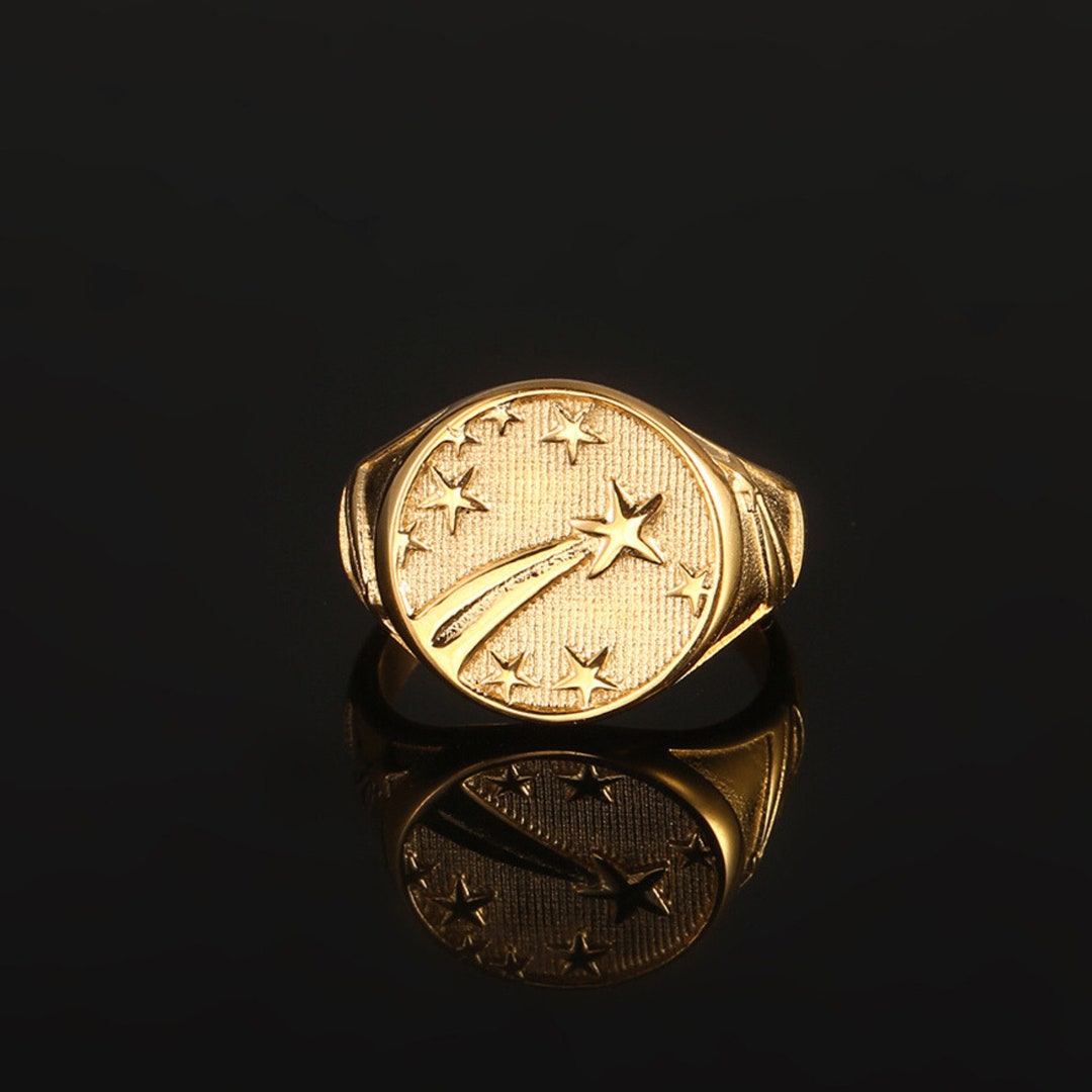 Mens Ring, 18K Gold Shooting Star Signet Ring for Men, Mens Gold Rings ...
