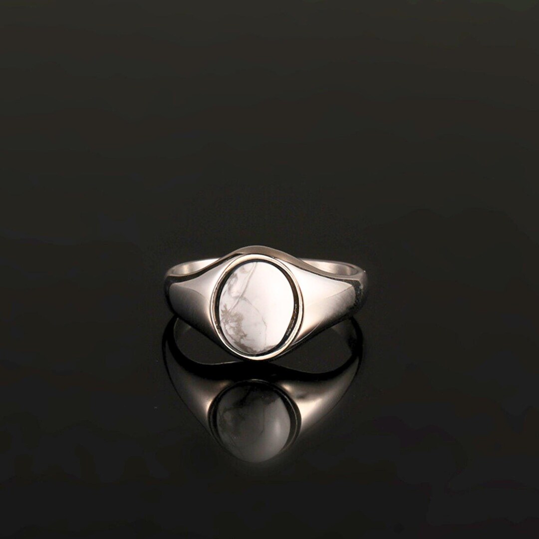Mens Ring - White Gemstone Signet Ring Men - Silver Signet Ring - Pine ...