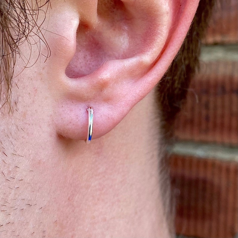 Mens Hoop Earrings - Silver 10mm Mens Mini Huggie Hoop Earrings - Hoops ...