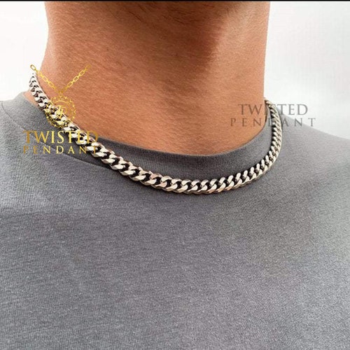 Mens Choker Necklace Mens Silver Choker Chain Thick Silver - Etsy