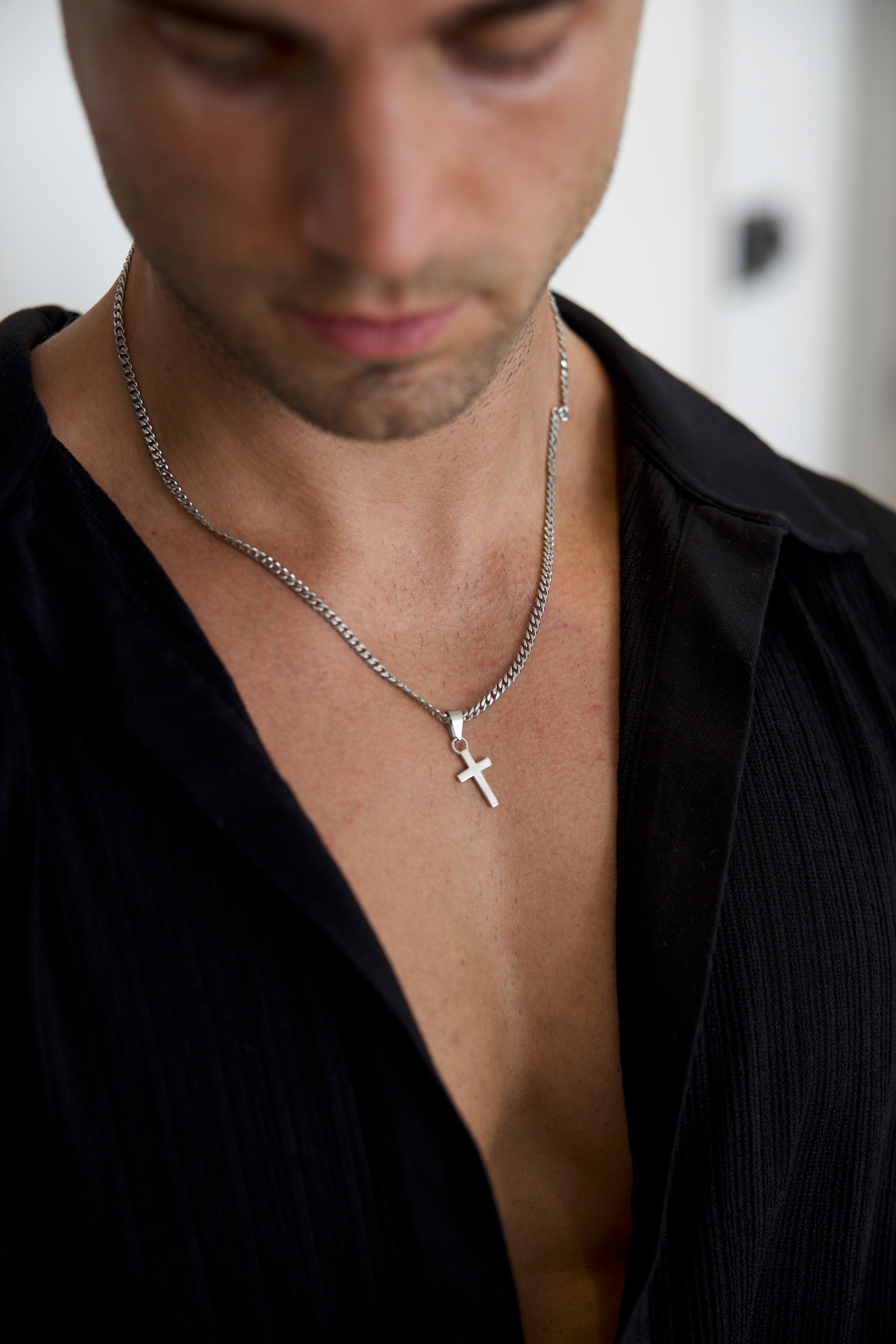 Silver Cross Necklace Men, Mens Cross Necklace for Men, Mens Necklace ...