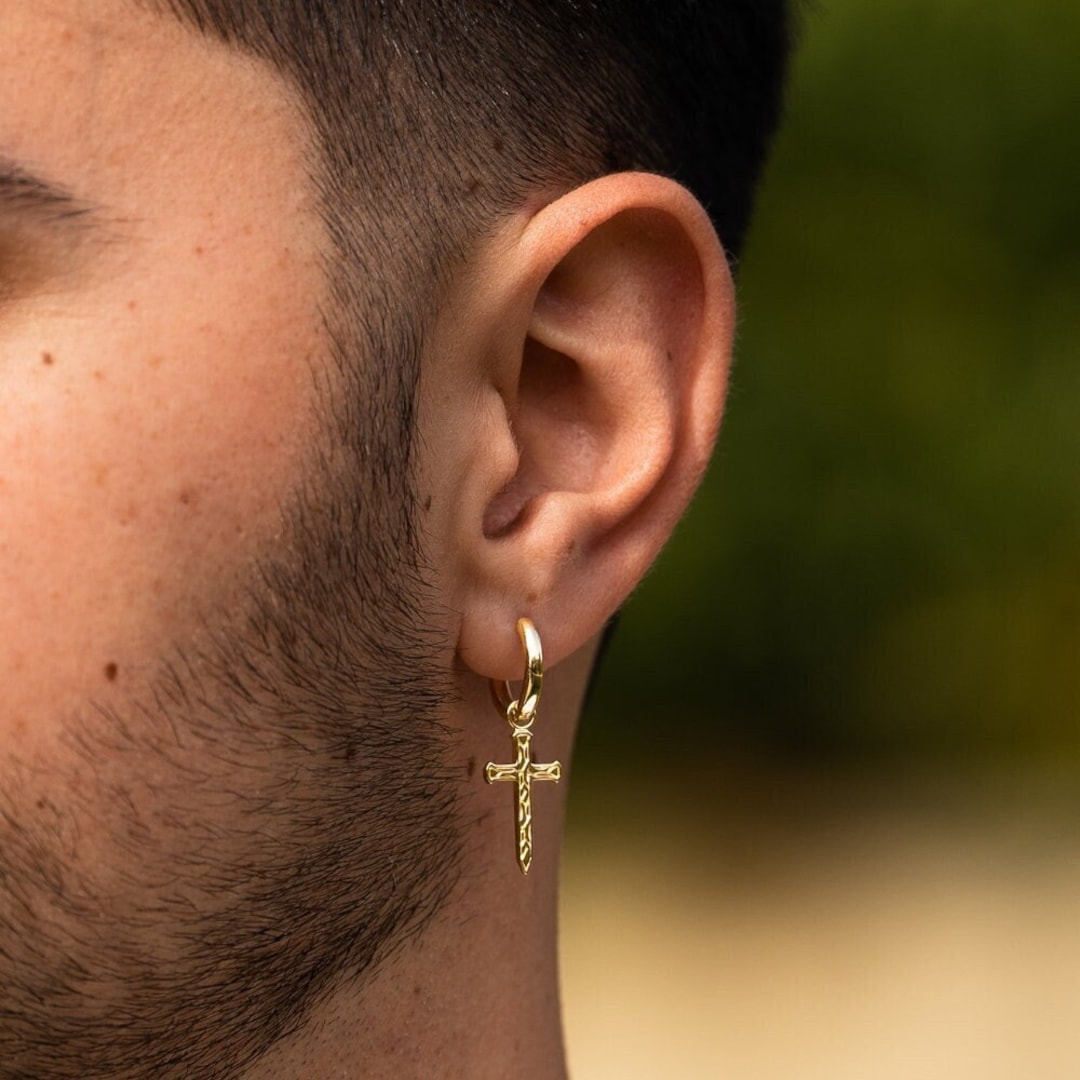 Mens Earring Gold Dangle Earring Silver Cross Earrings for Men Gold ...