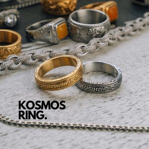 Mens Ring - Motif Patterned Silver Signet Ring for Men - Silver / Gold Signet / Band / Pinky ...