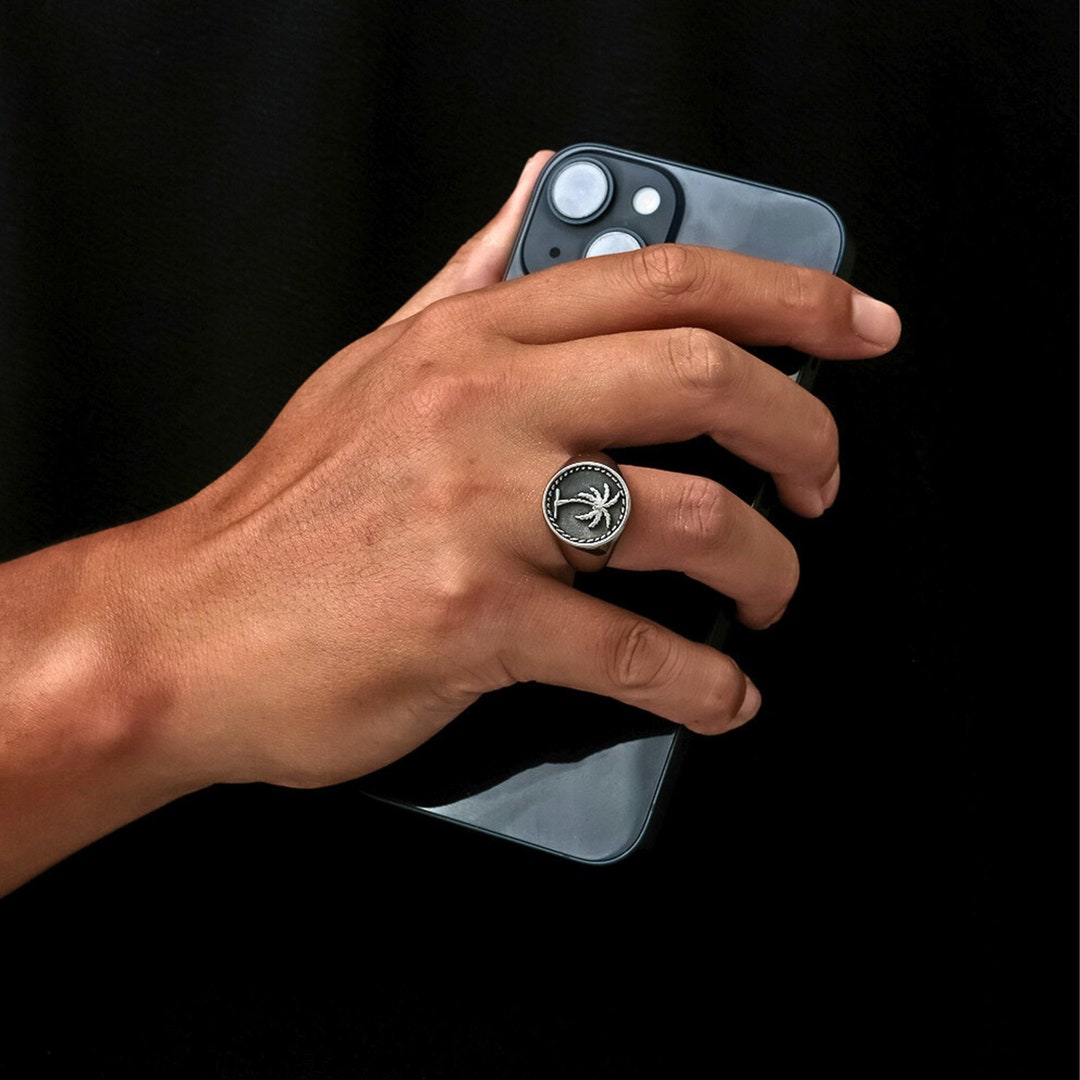 Silver Palm Tree Signet Ring for Men - Mens Rings - Mens Silver ...