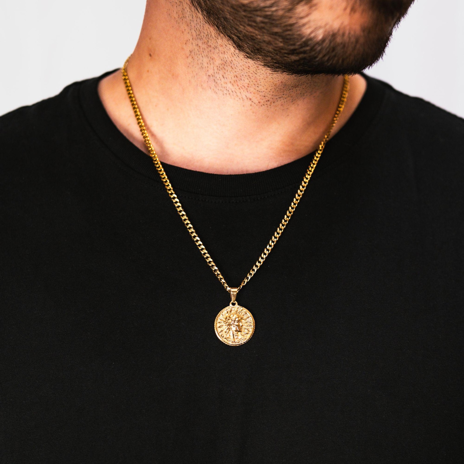 Mens Necklace, 18K Gold Chain Pendant, Greek God Pendant Necklace for ...