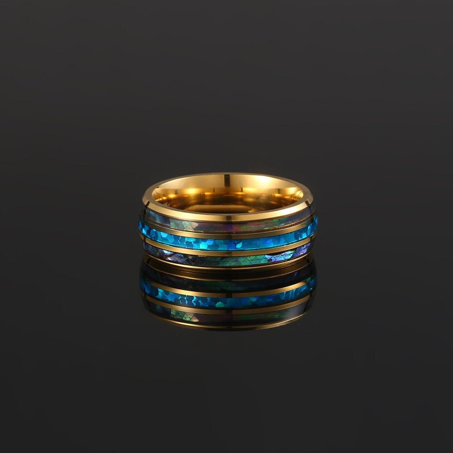 Mens Ring 18K Gold Fire Opal Band Ring Men's Gold - Etsy
