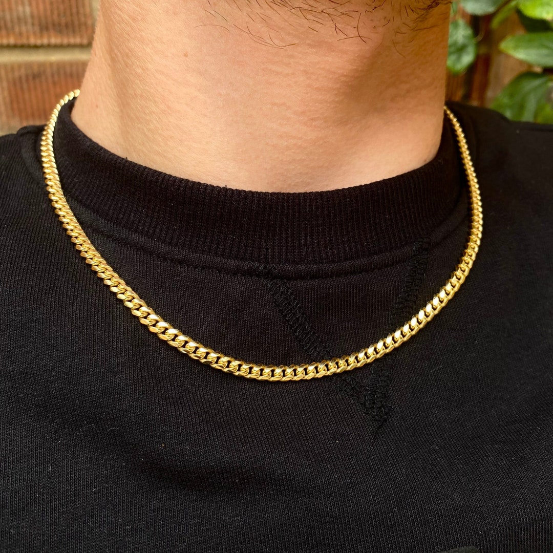 18K Gold Plated Miami Cuban Chain - 5mm Chunky Mens Gold Chain - Gold ...