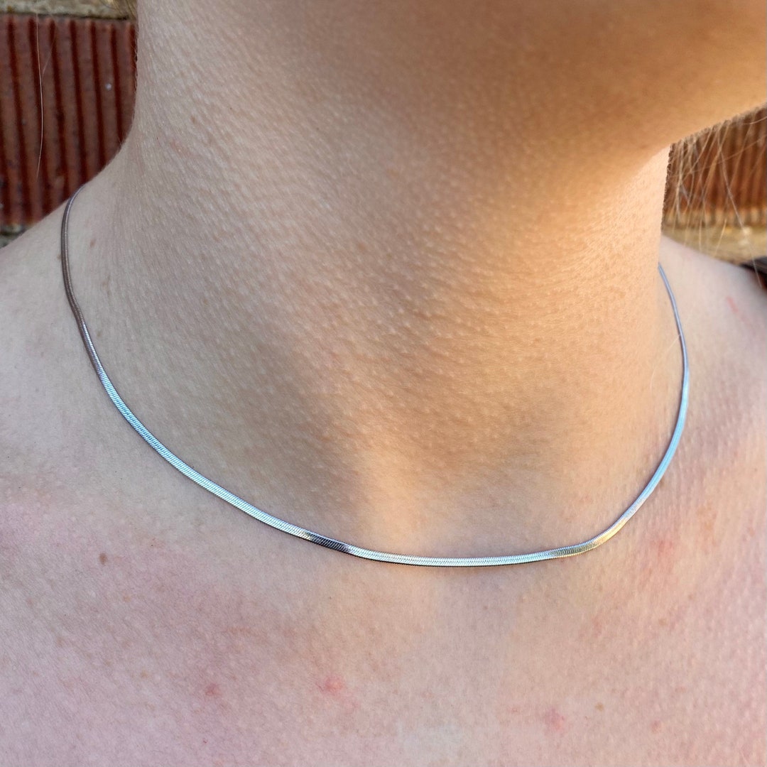 Silver Snake Chain Necklace, 2mm Flat Necklace Silver Snake Chain ...