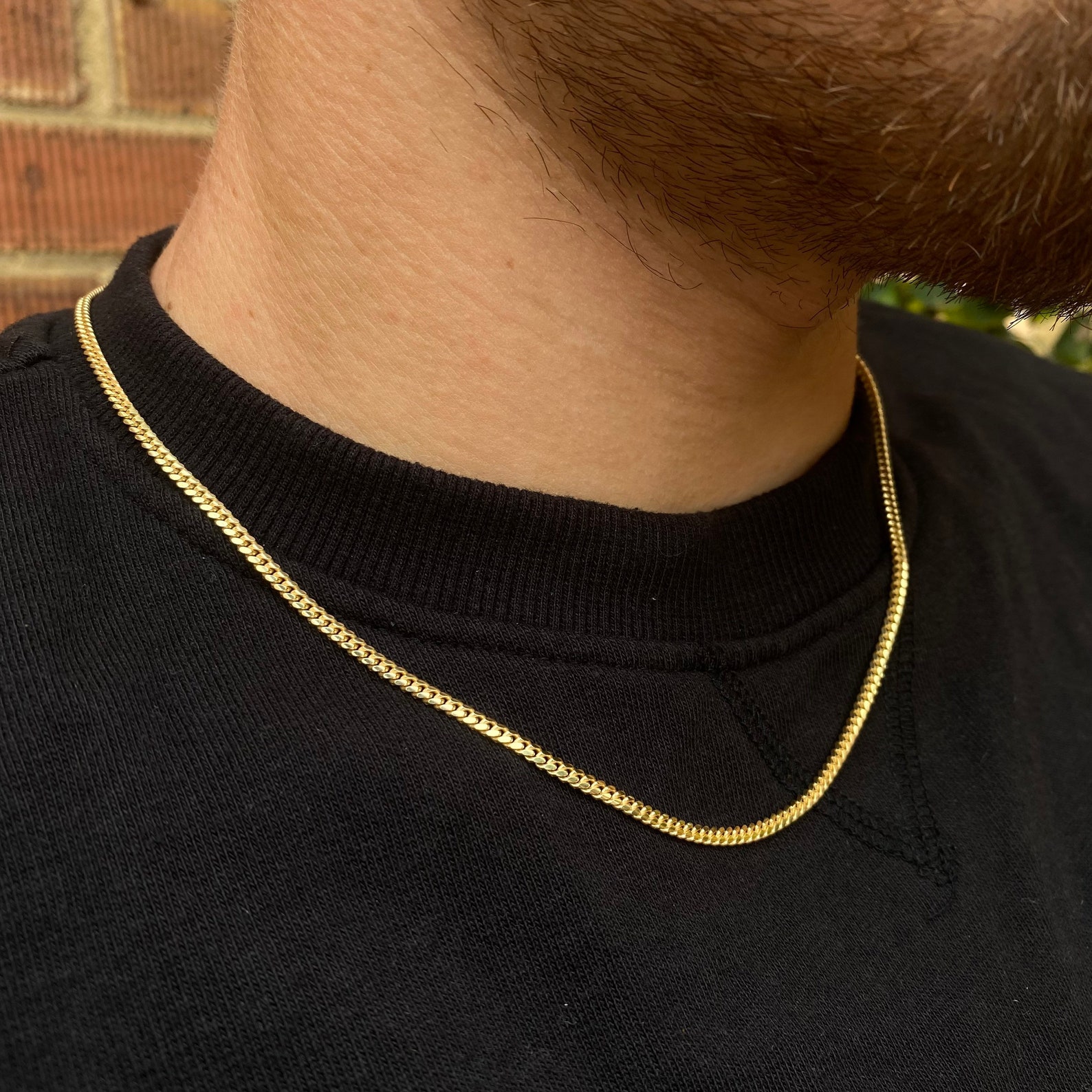 3mm Thin Gold Chain 18K Gold Cuban Chain Mens Gold Chain - Etsy UK