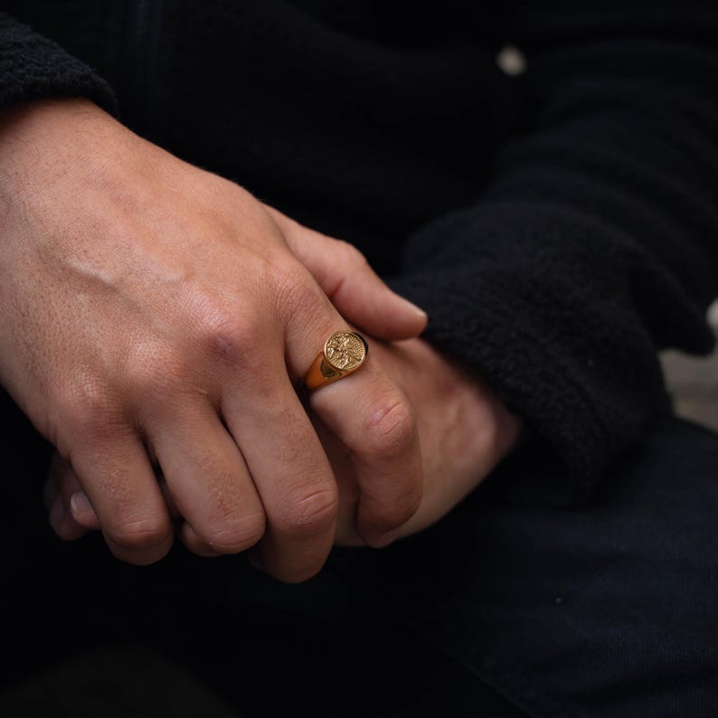 Silver Signet Ring - St Michael Ring for Men - Stainless Steel Ring ...