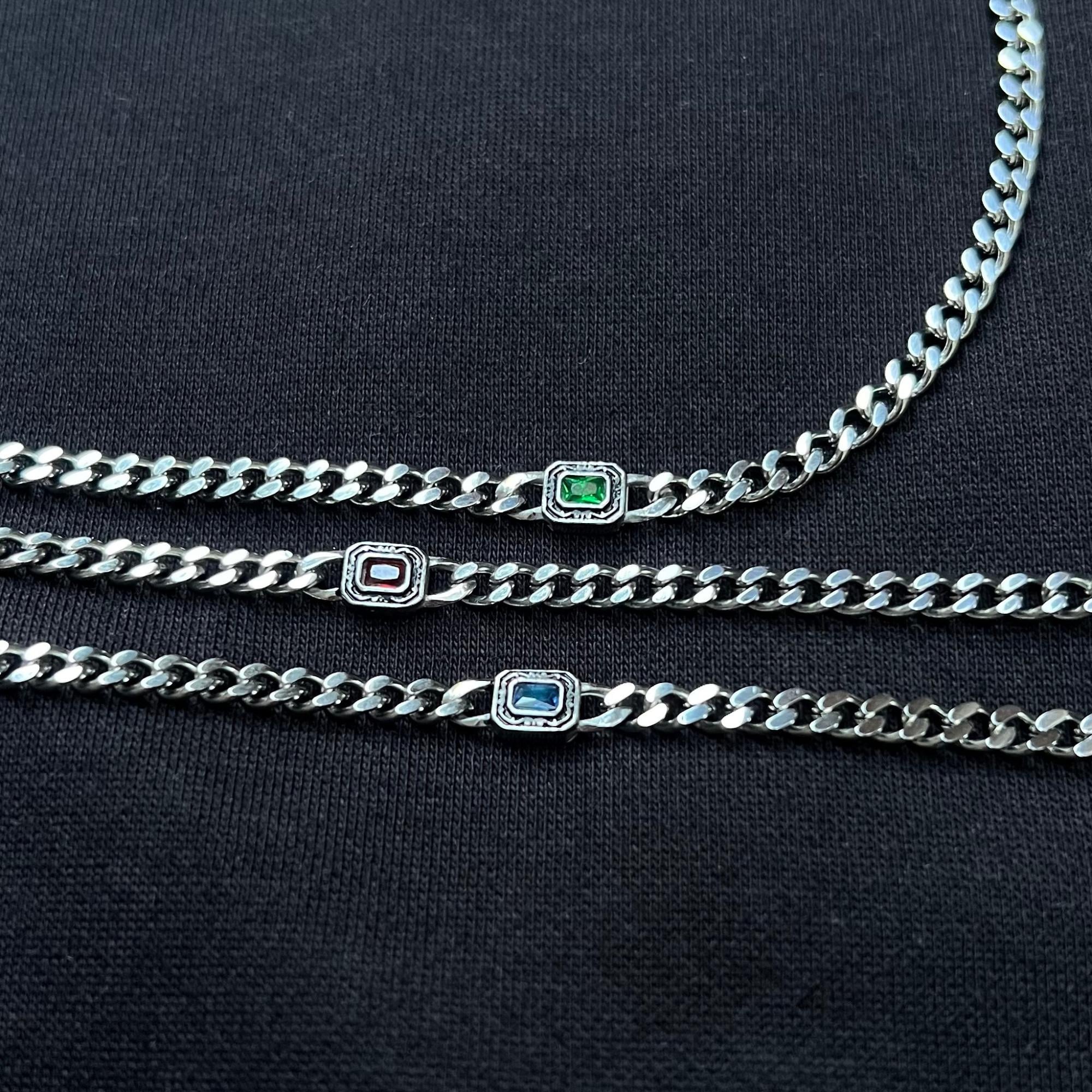 Mens Necklace, Silver Red Vintage Gem Necklace Ruby Red Chain Necklace ...