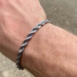 Silver Mens Bracelet 5MM Rope Chain Bracelet Link Fathers | Etsy