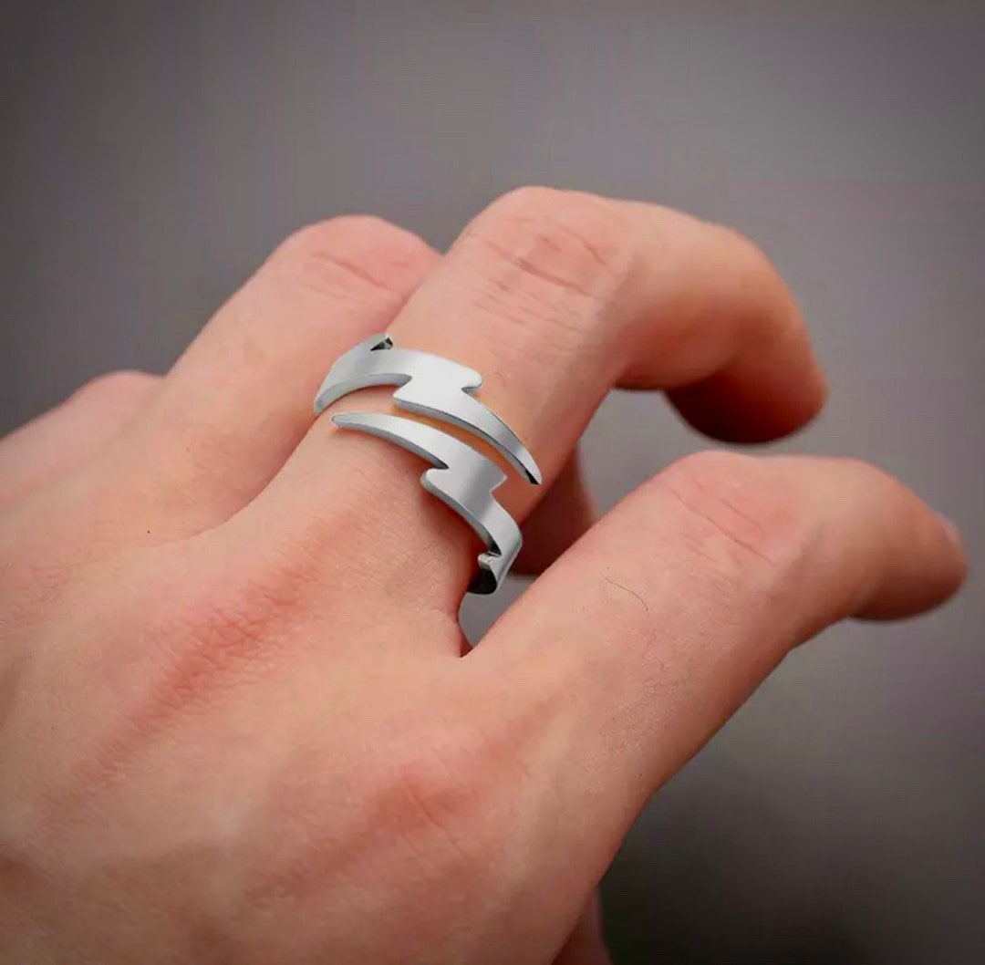 Silver Ring Lightning Bolt Fully Adjustable Mens Rings Raven Bird Ring ...