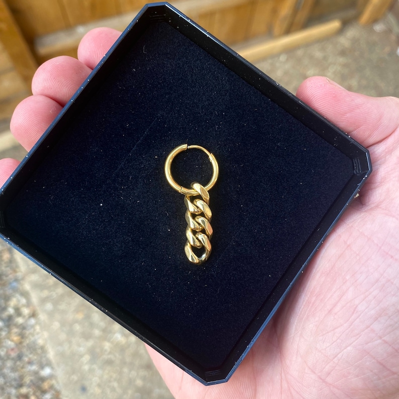 Mens Earrings - Mens Chain Earring - Gold Hoop Chain Earrings Men ...