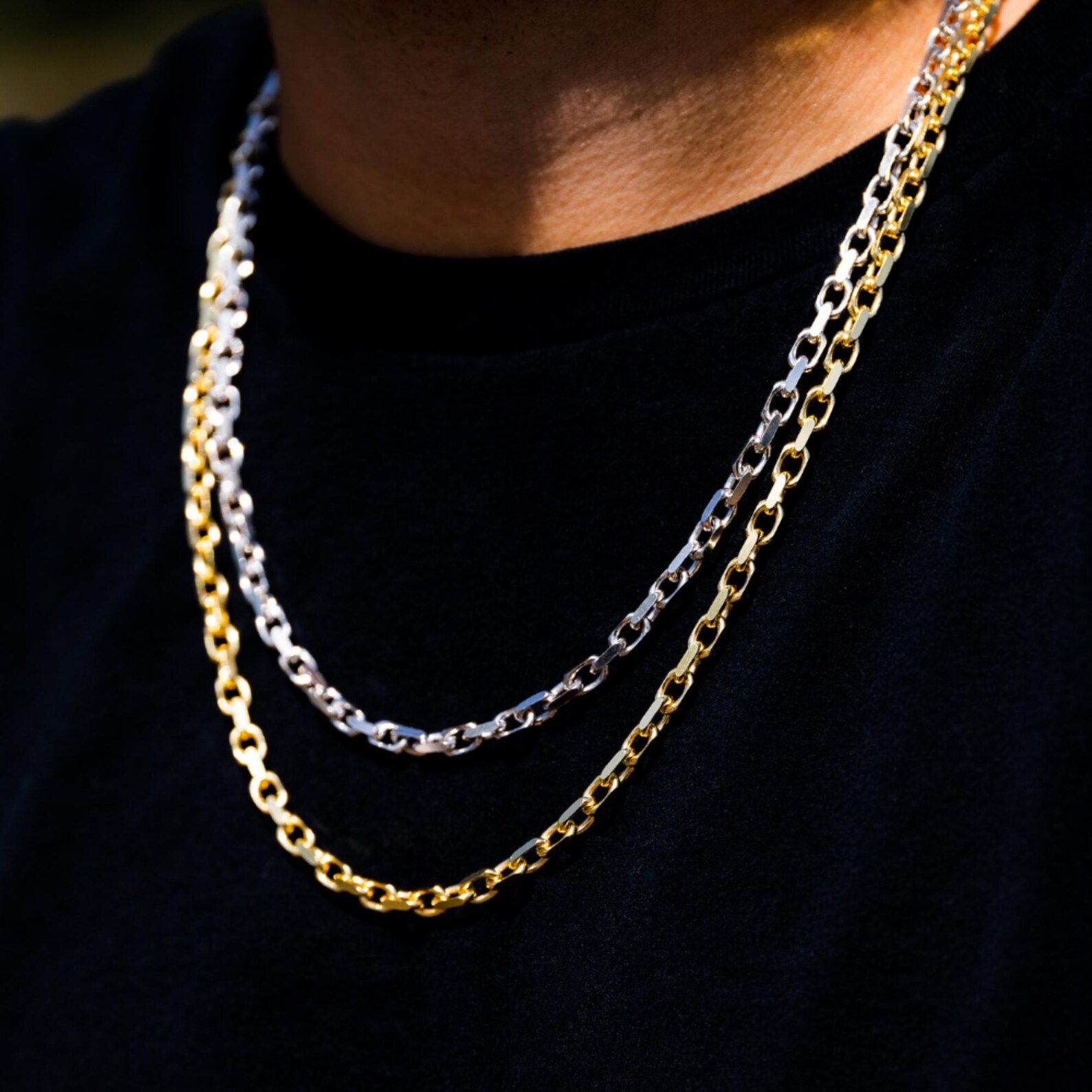 Mens Gold Chain - 4mm Gold Rolo Link Chain Necklace for Men - Chunky ...