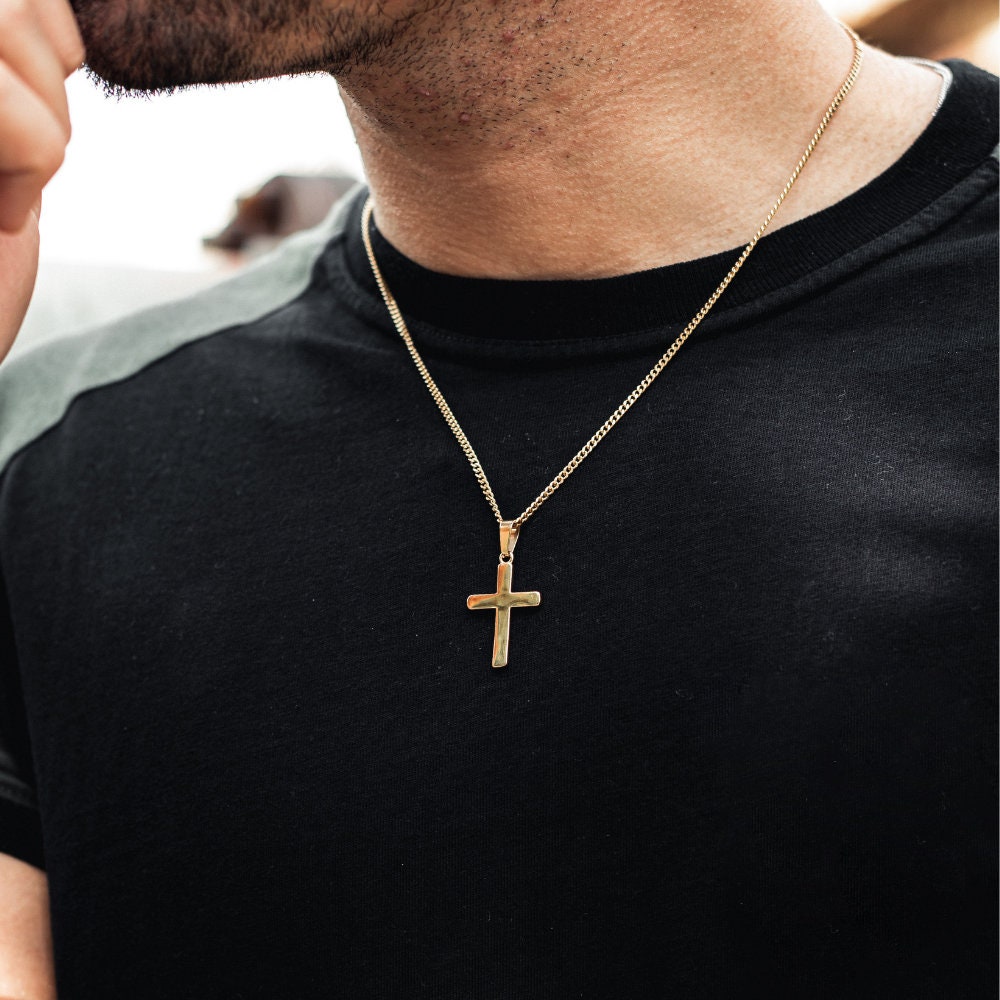 Gold Cross Pendant Necklace - 18K Gold Cross Necklace for Men - Mens ...
