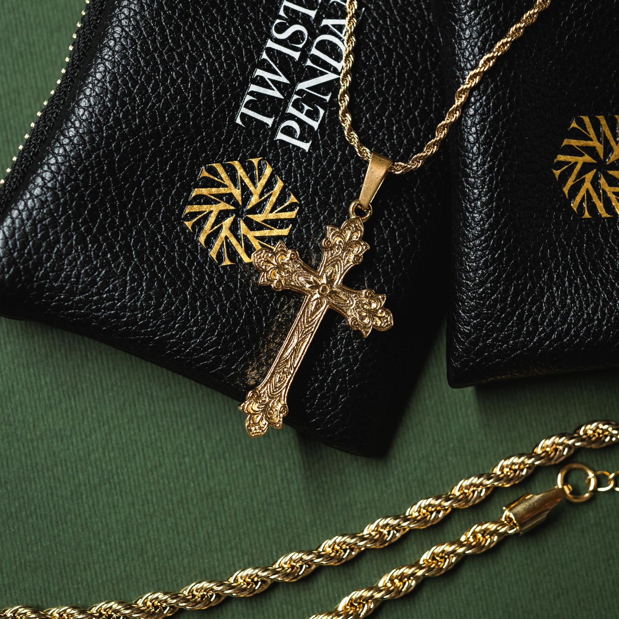 18K Gold Cross Necklace Pendant for Men - Vintage Styled Crucifix Cross ...