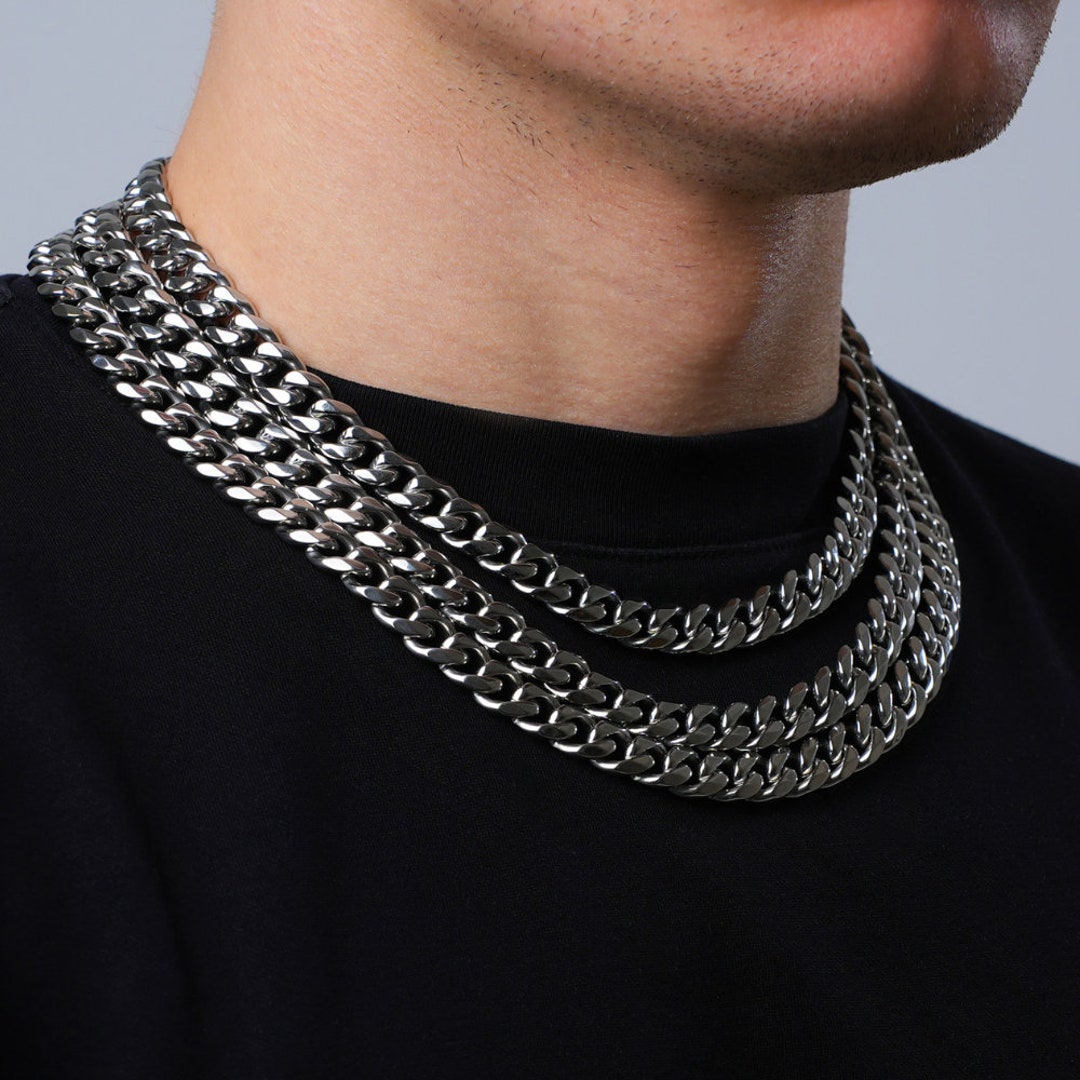 10mm Silver Cuban Chain, Mens Chain, Thick Silver Chain Mens, Silver ...