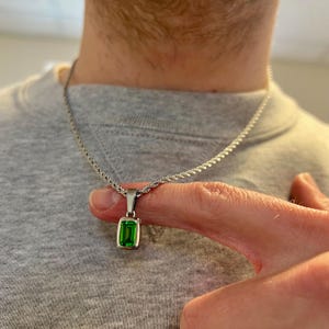 Mens Necklace - Gold Diamond Necklace - Rectangle Gemstone Pendant for ...