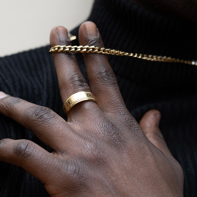 Greek Key Pattern Ring Mens Ring Gold Rings for Men Mens - Etsy