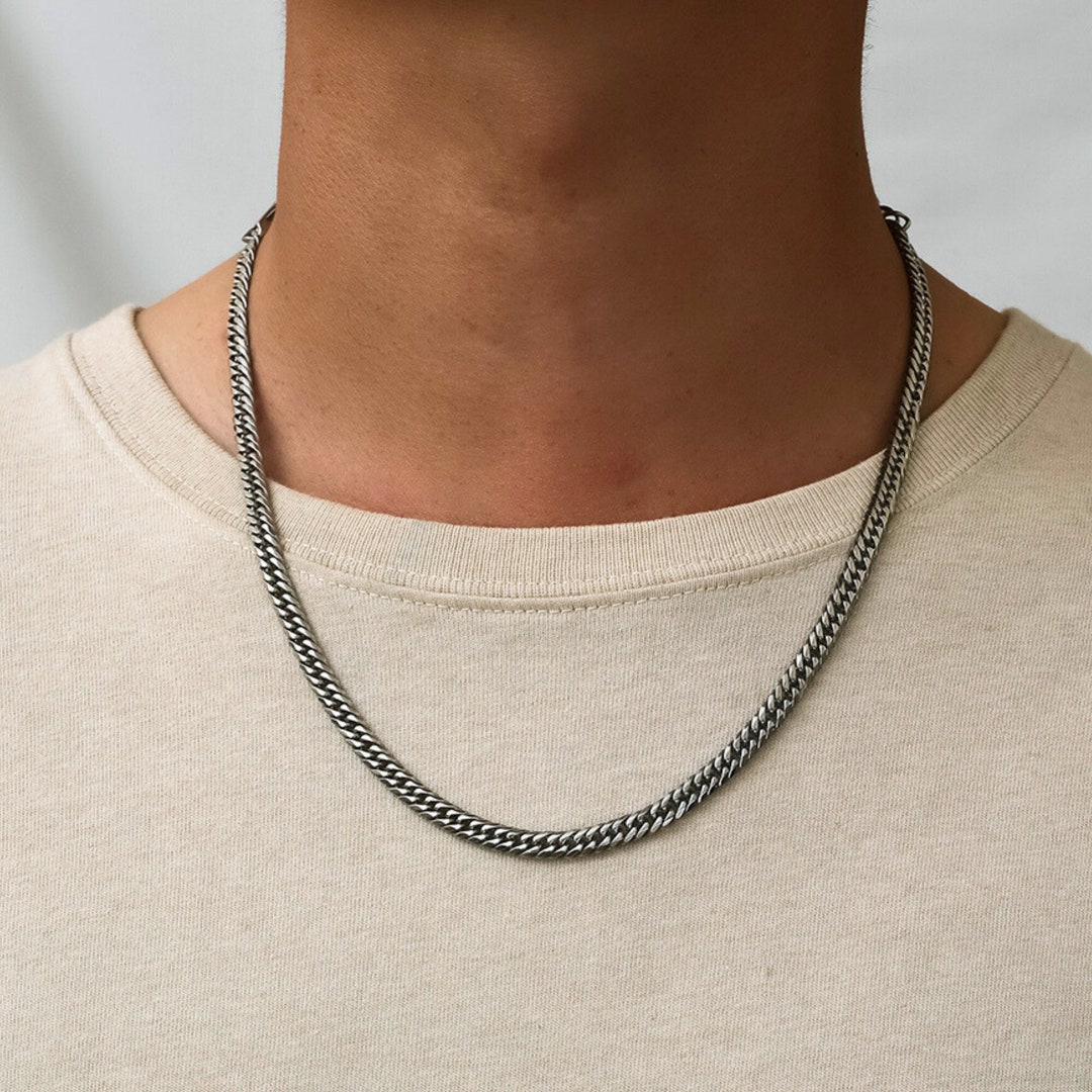 Silver Flat Cuban Chain, Mens Chain, Silver Curb Chain Mens, Mens ...