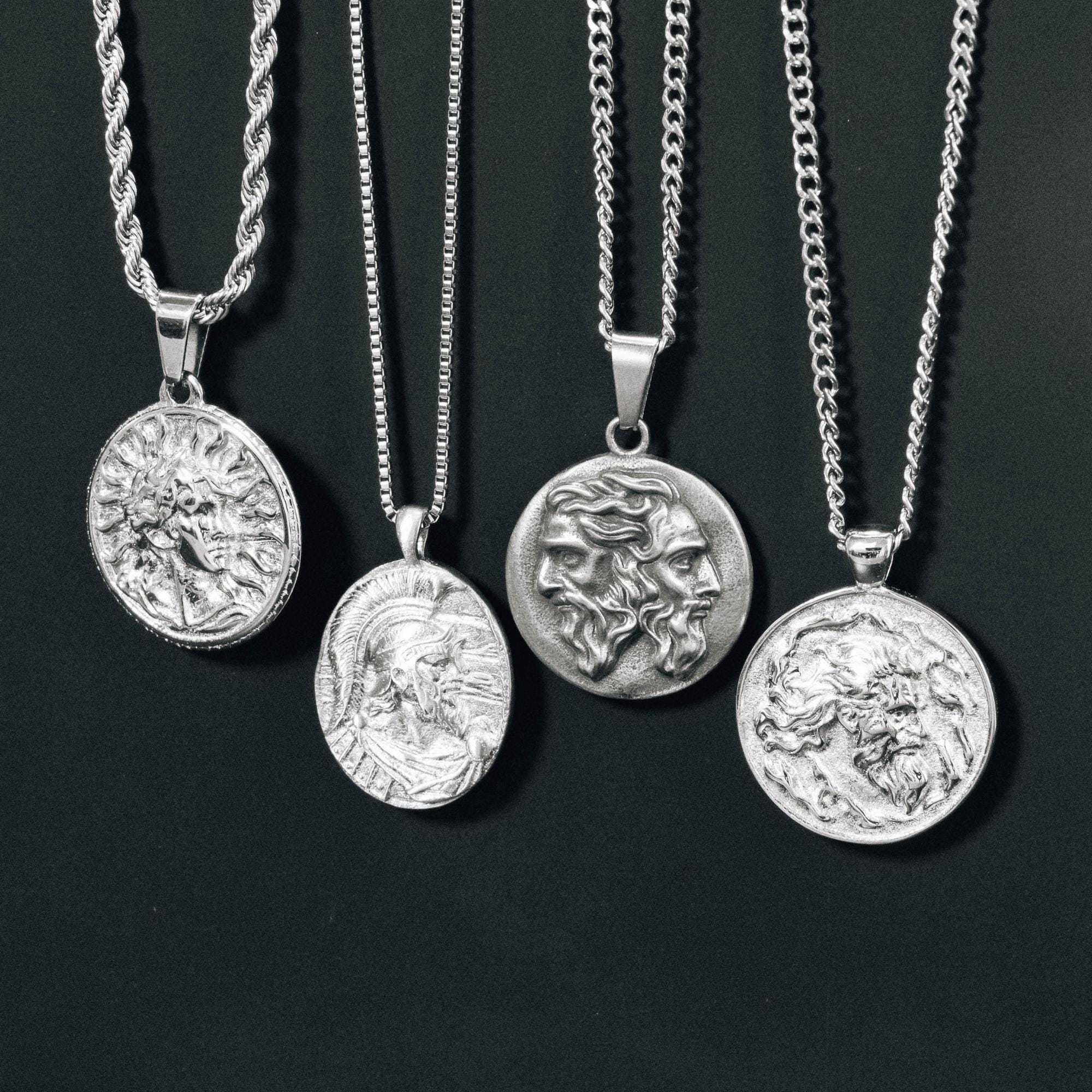 Mens Necklace, Silver Greek God Pendant Necklace for Men - Zeus ...
