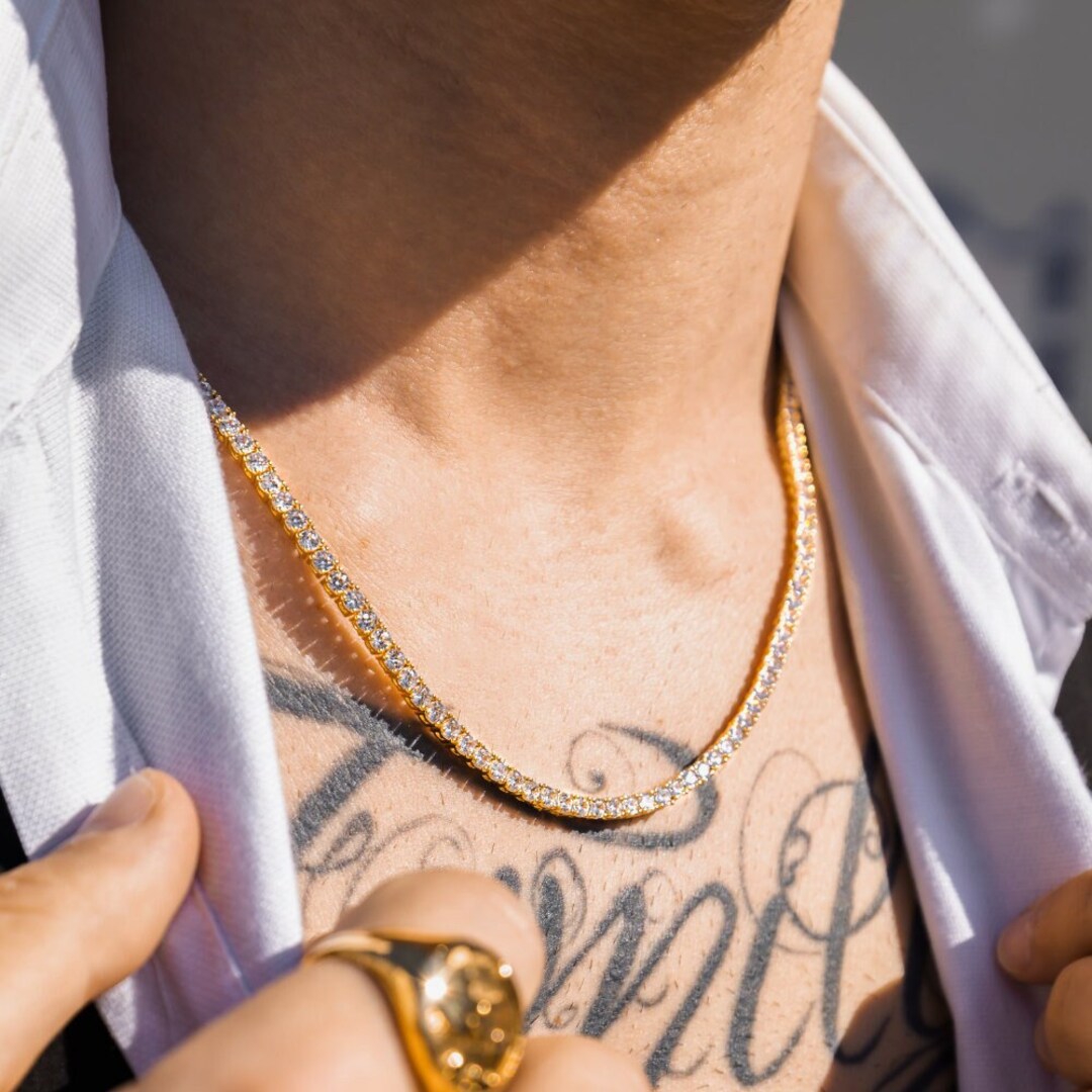 14K Gold Tennis Chain Necklace, Gold Tennis Chain, Gold Chain Men, Mens ...