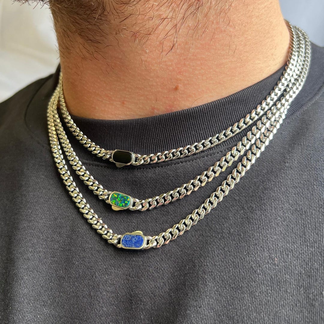 Silver Gem Necklace 5mm Cuban Chain Necklace for Men, Mens Chain ...